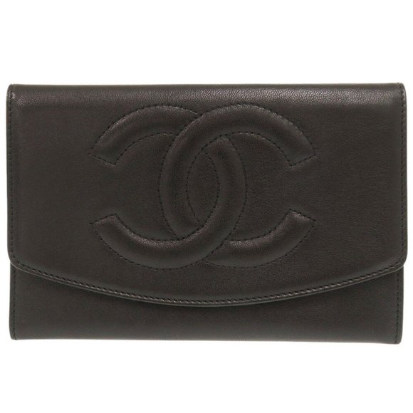 CHANEL | Accessories | Chanel Coco Mark Lambskin Black Bifold Wallet ...